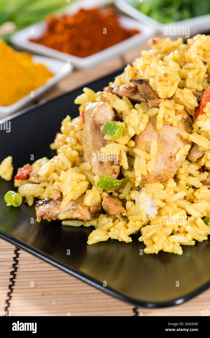 Indian Rice with Curry an Chicken Stock Photo - Alamy