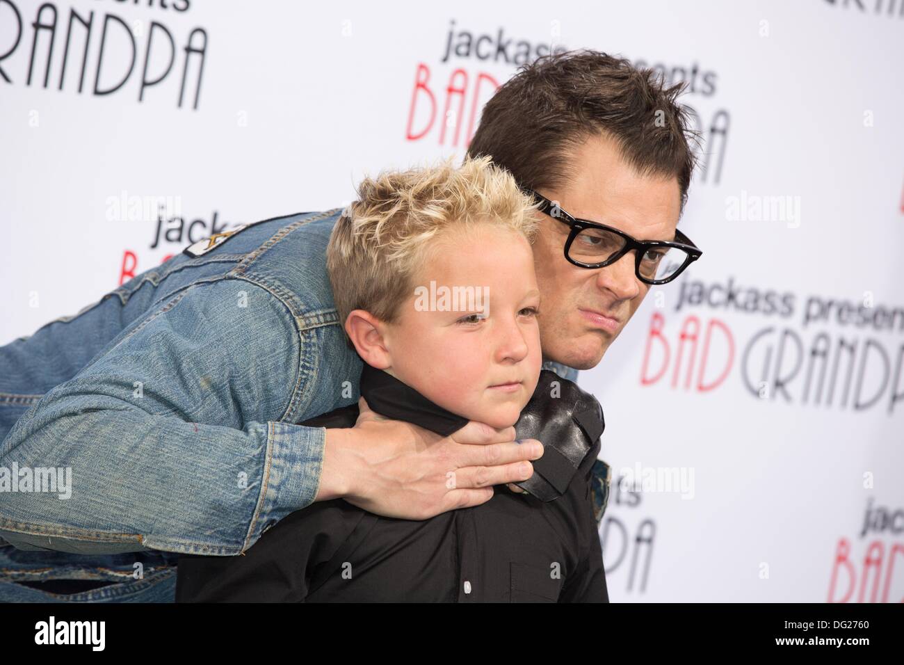 Berlin, Germany. 11th Oct, 2013. Actors Johnny Knoxvill (R) and Jackson ...