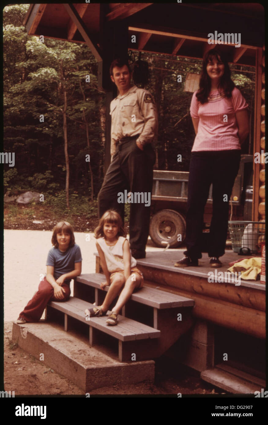 U.S. FOREST SERVICE RANGER AND FAMILY AT MARCY DAM NEAR LAKE PLACID ...