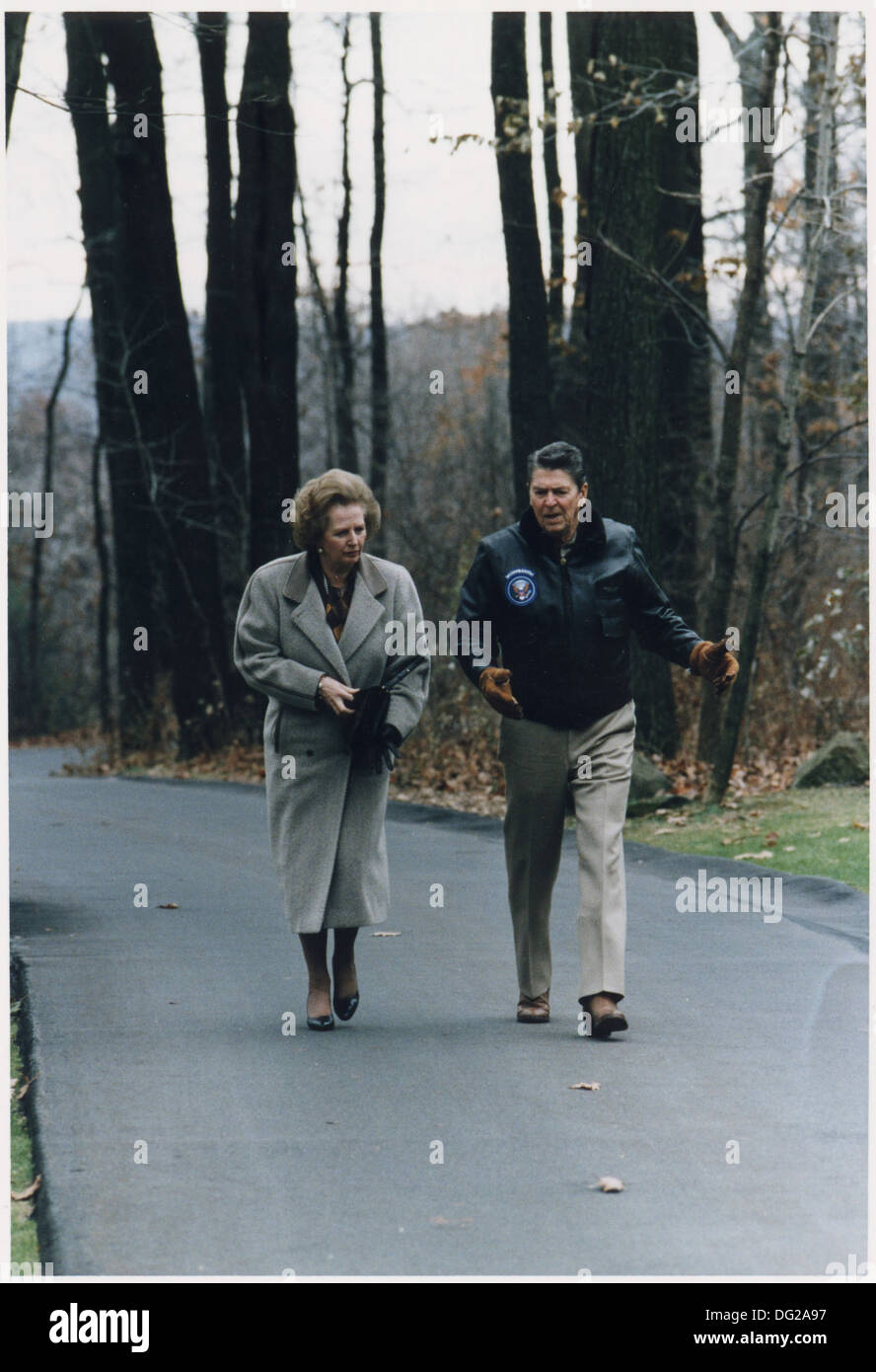 President Ronald Reagan is photographed walking with Prime Minister ...
