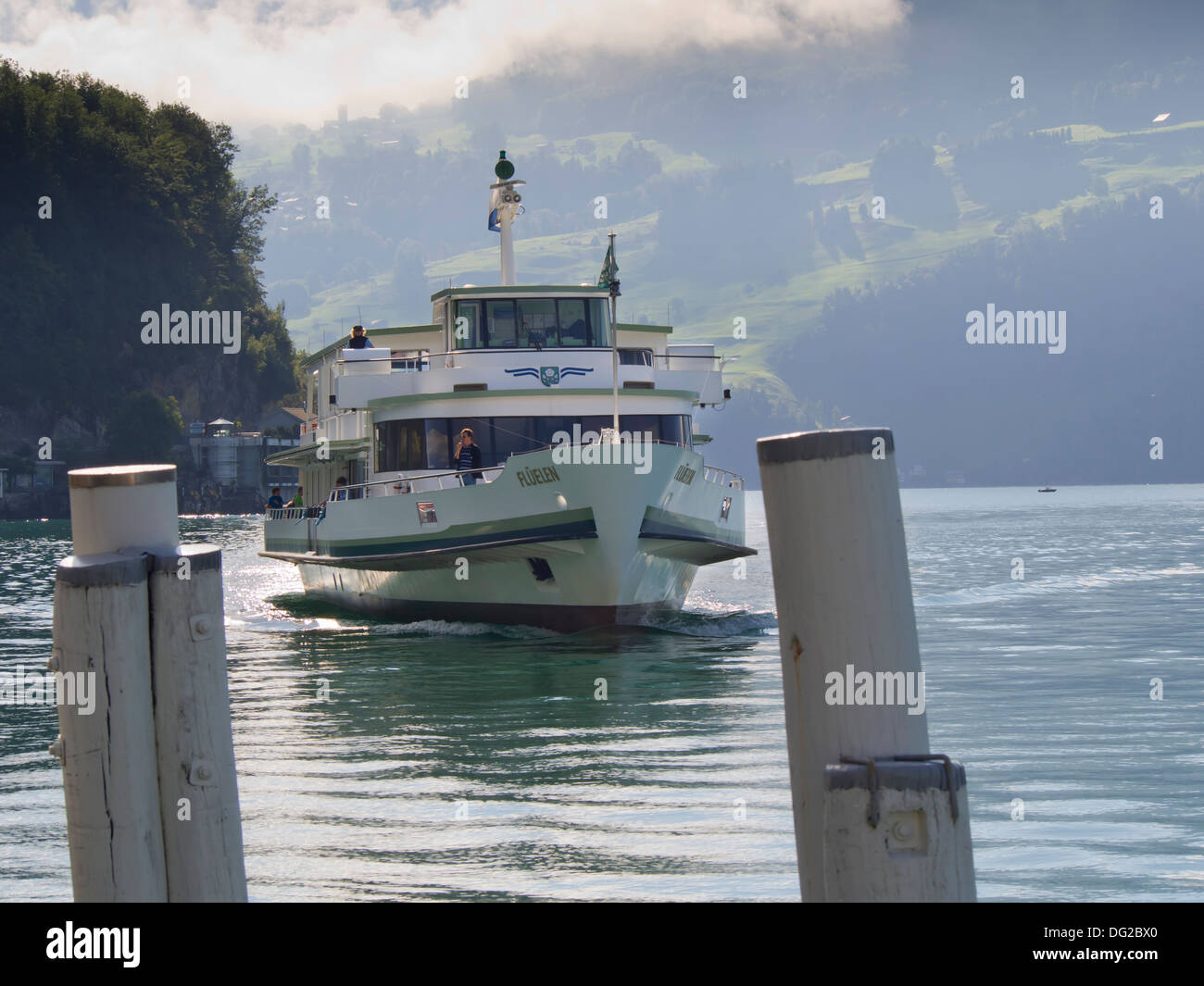 Lake Lucerne Switzerland , view from the pier in Gersau , approaching ...