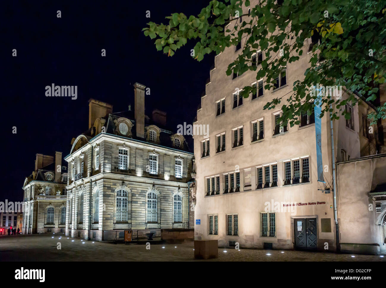 Oeuvre Notre Dame museum and Palais de Rohan palace at night Strasbourg ...