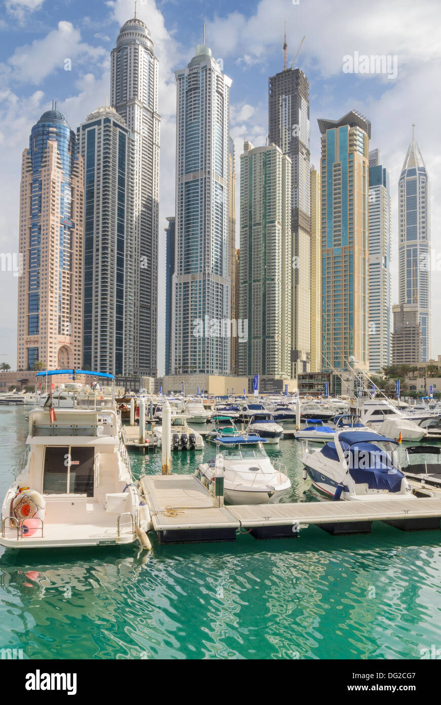 Skyscrapers overlook boats in Dubai Marina, Dubai, UAE Stock Photo - Alamy