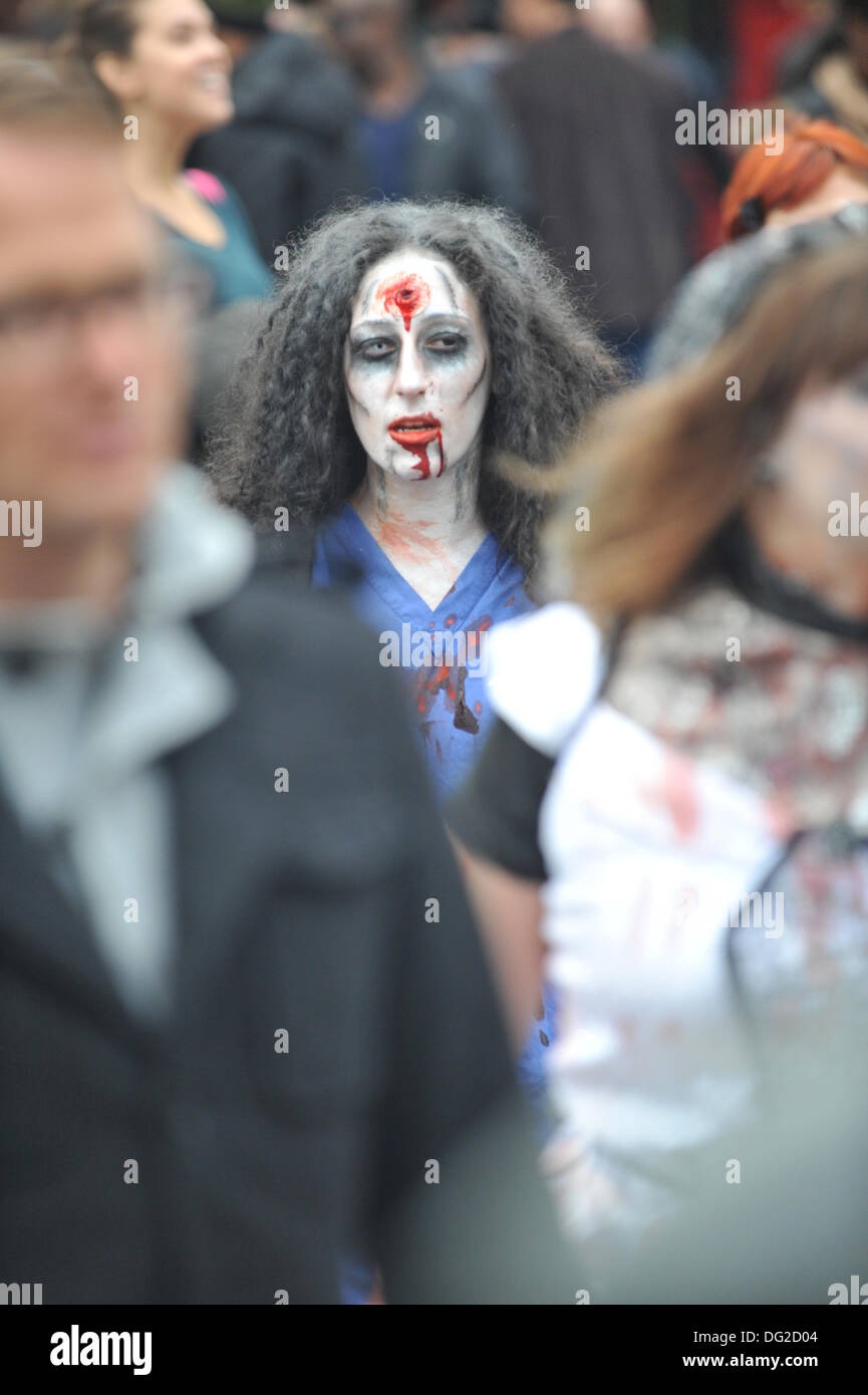 Oxford Street, London, UK. 12th October 2013. Zombies walk through ...