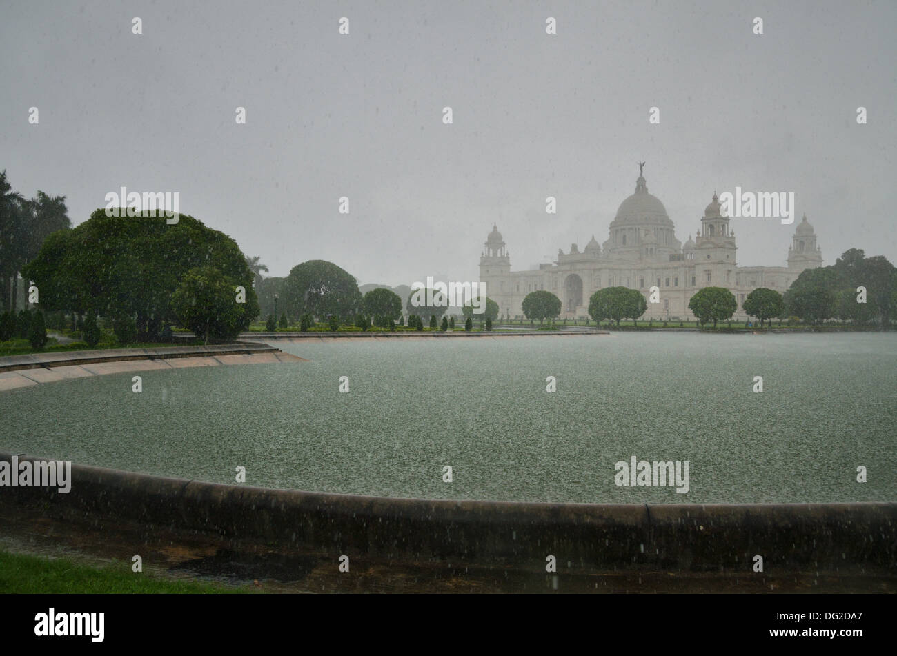 Victoria Memorial building during the monsoon season in Kolkata, India ...