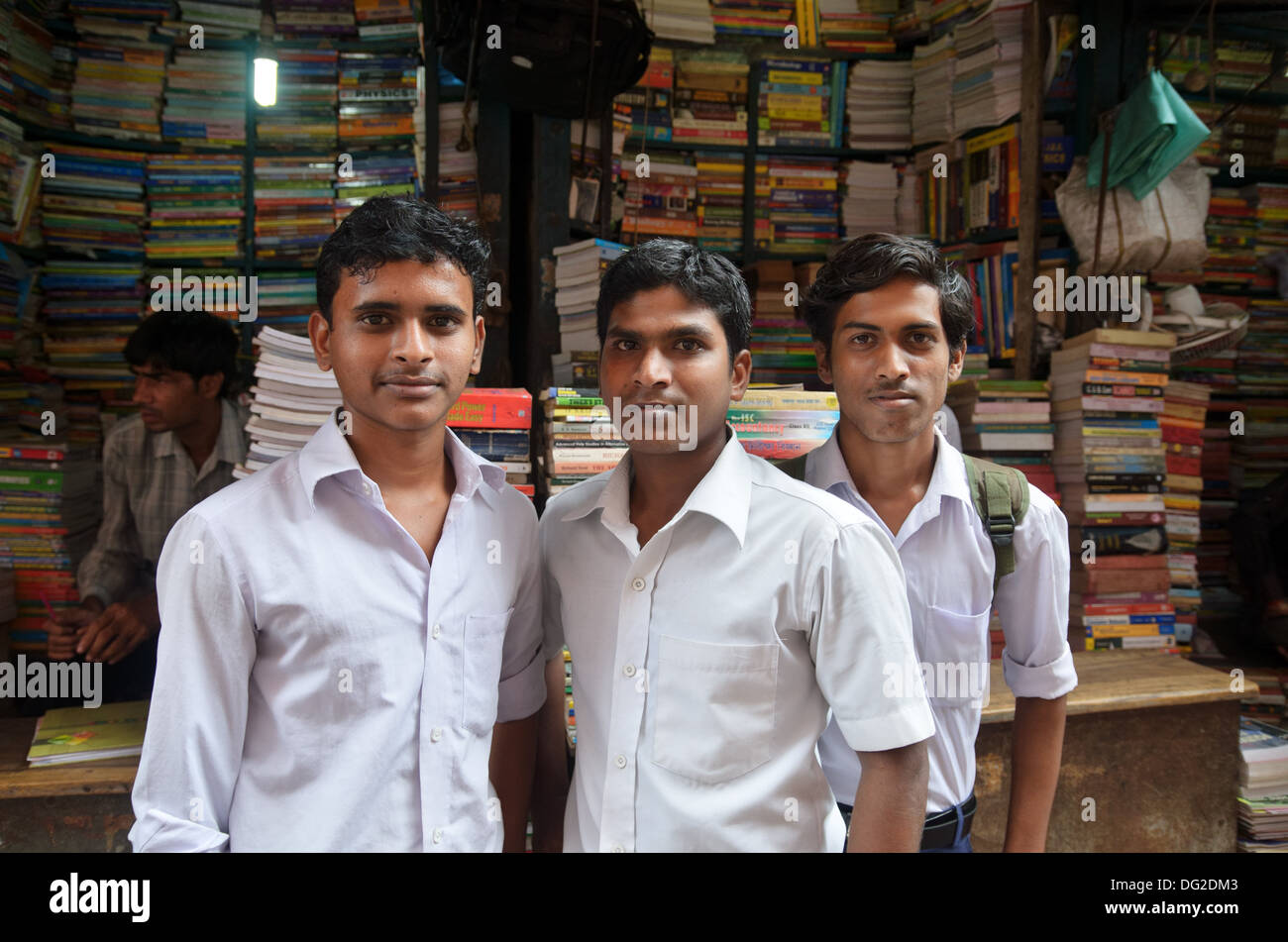 Portrait of three college students, College Street, Kolkata, India ...
