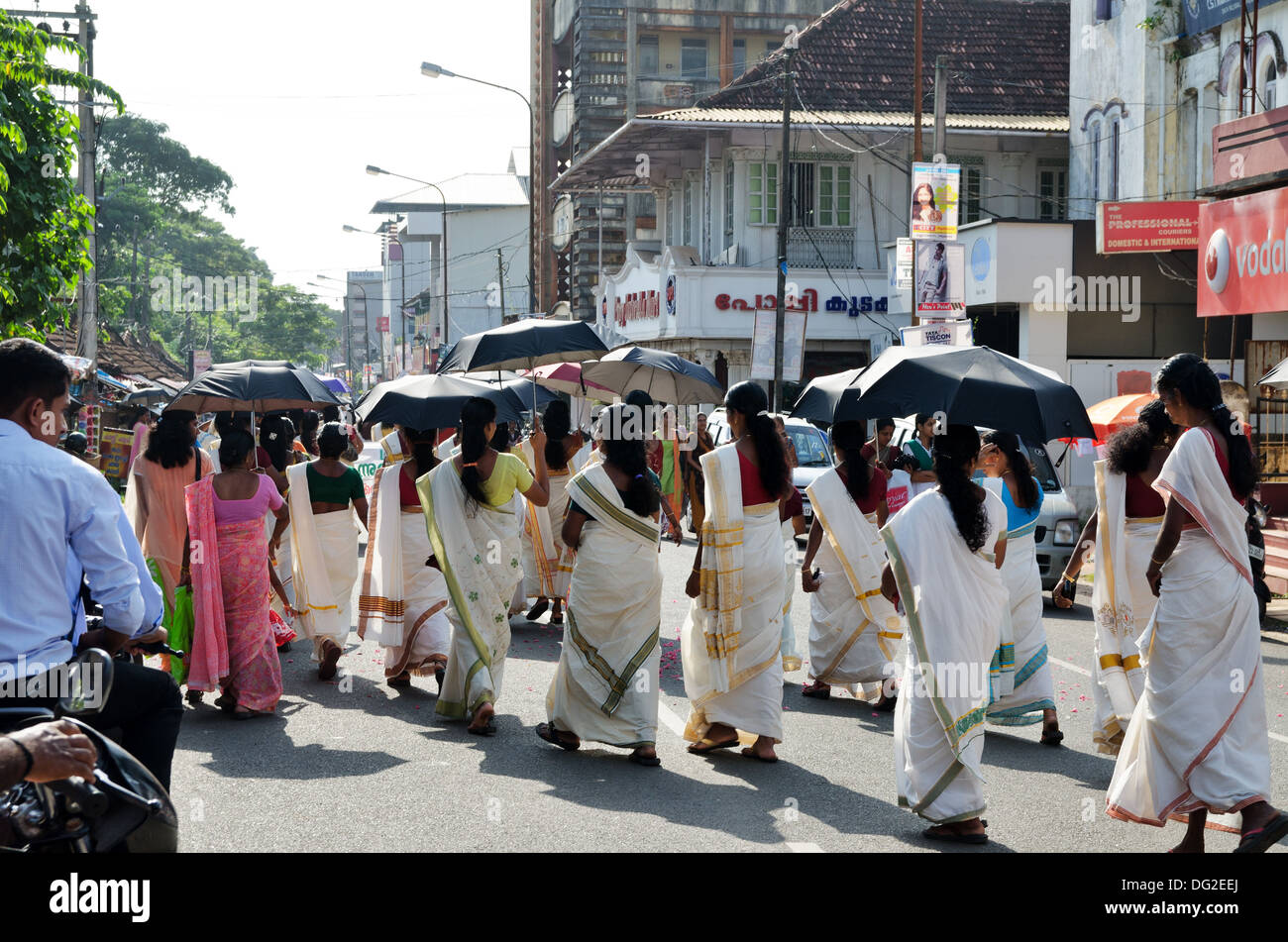 Street procession at the Hindu festival in Kerala, India Stock Photo ...