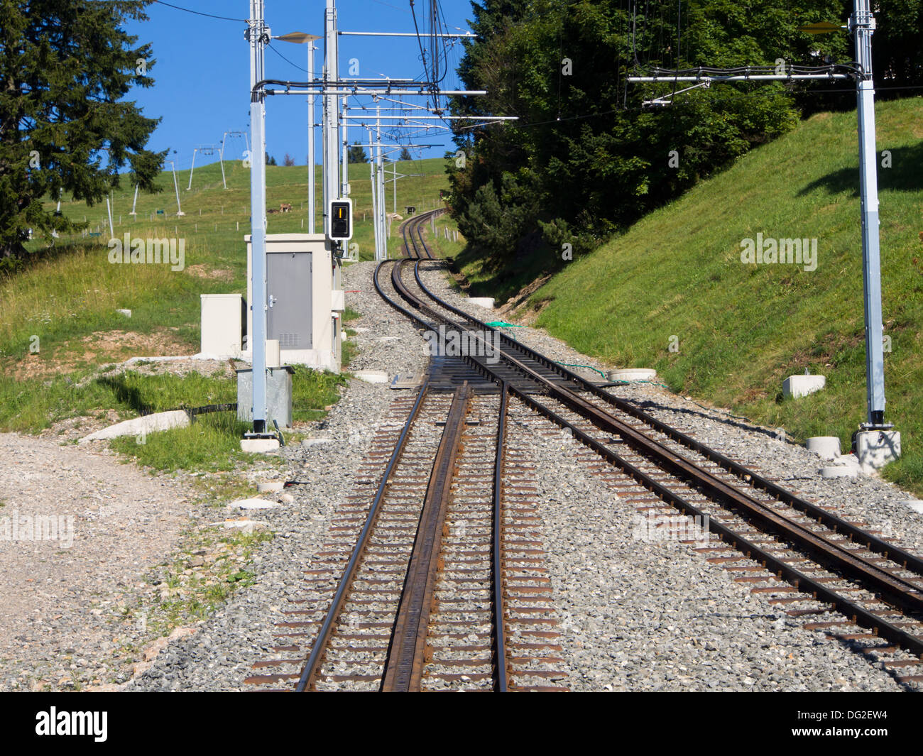the cogwheel track on the Rigi railway in Switzerland, Vitznau-Rigi ...