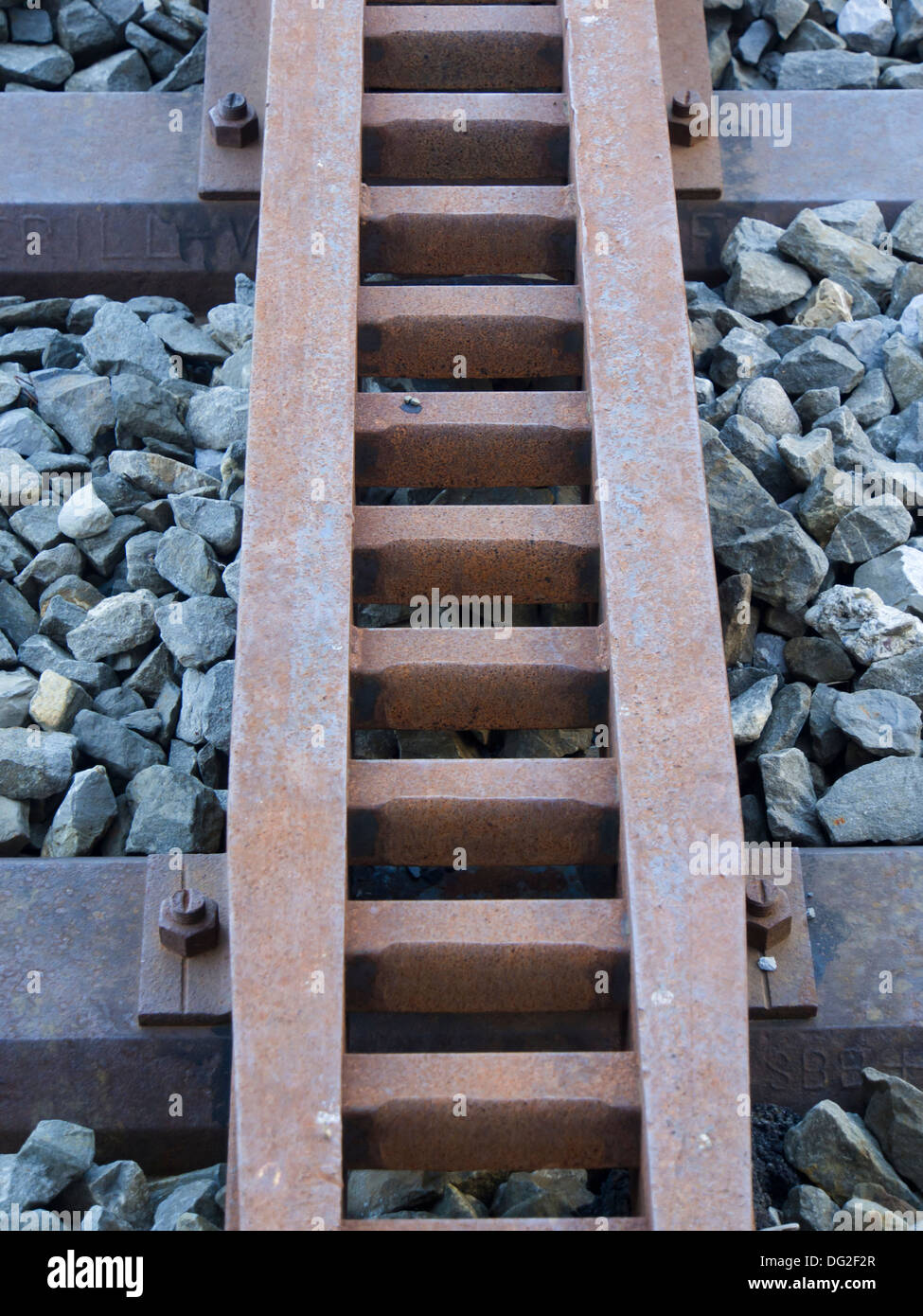 Closeup of the cogwheel track on the Rigi railway in Switzerland ...