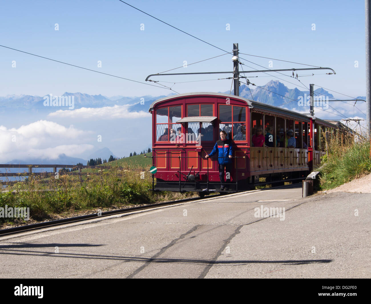Vitznau-Rigi-Bahn a cogwheel railway arriving at the terminal station ...