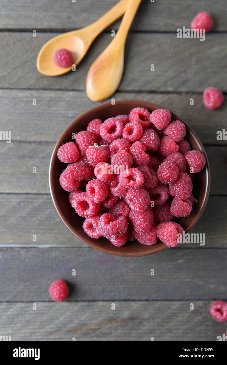 tasty and ripe red raspberries top view, food Stock Photo - Alamy
