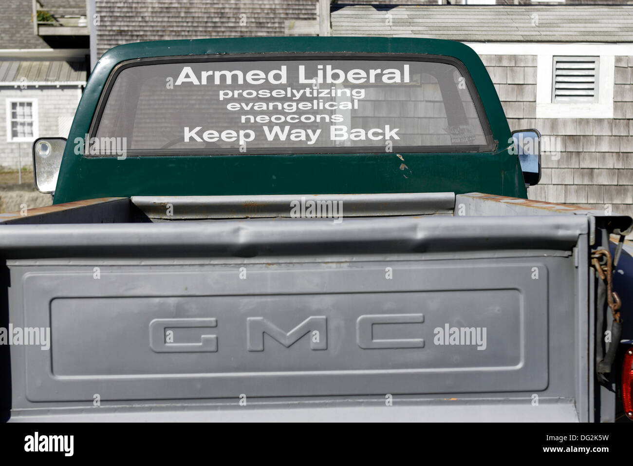 Pickup truck with liberal sign Stonington Maine Coast New England USA ...