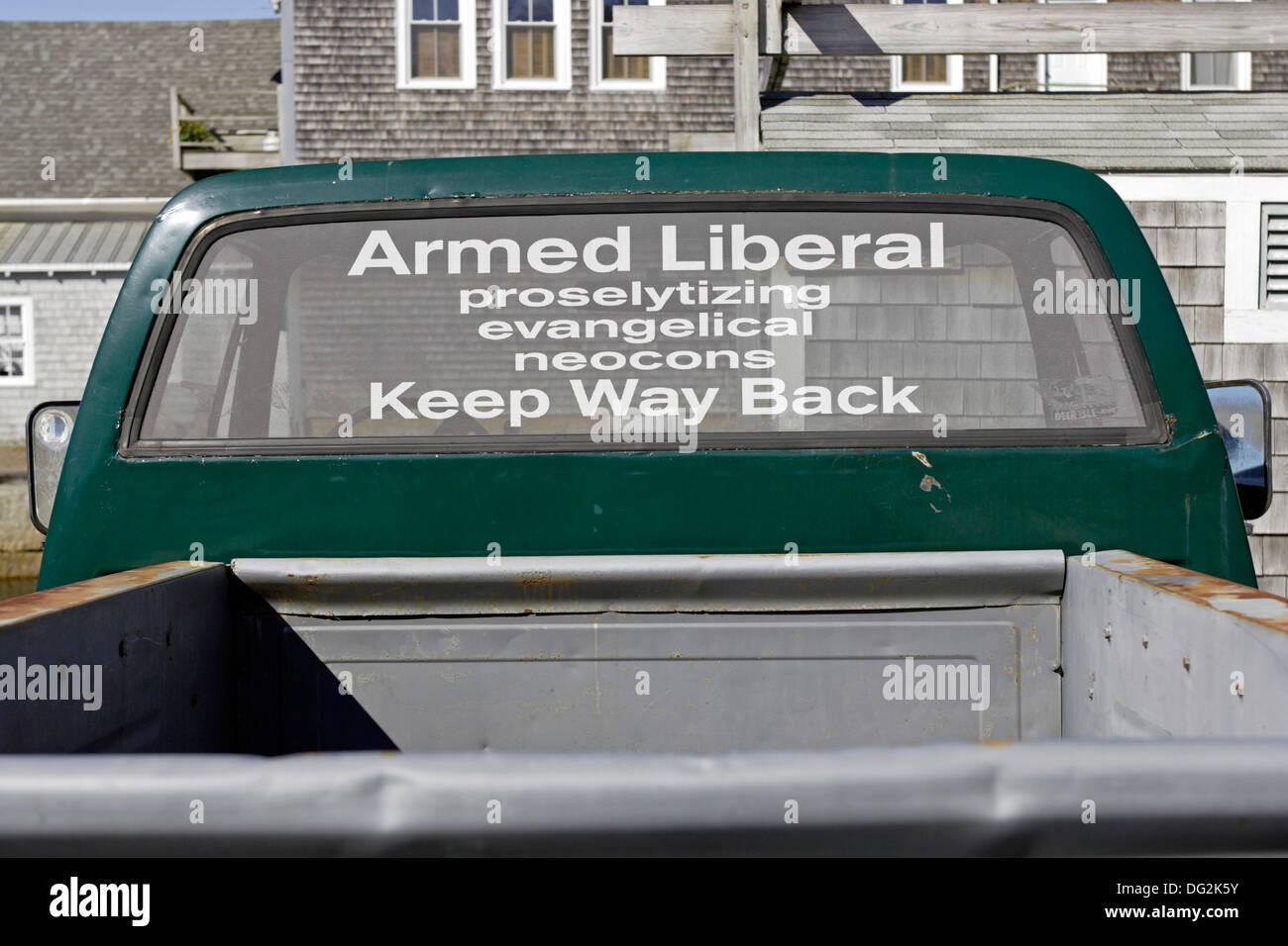 Pickup truck with liberal sign Stonington Maine Coast New England USA ...