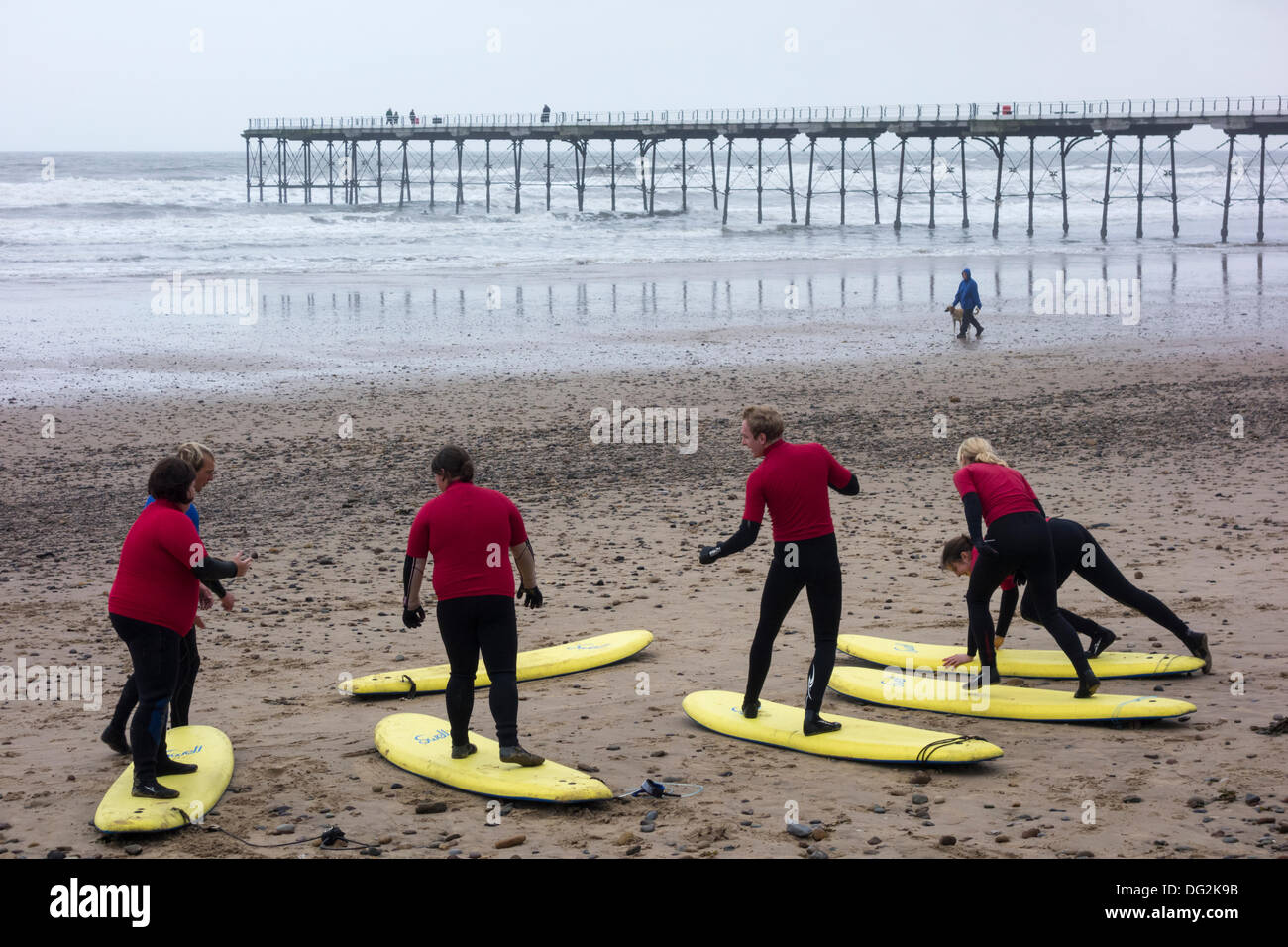 Surf lesson on Saltburn beach on a cold October day. Saltburn by the ...