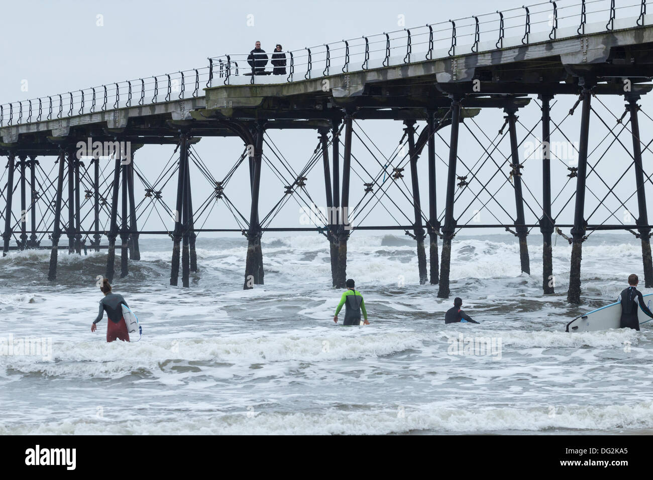 Saltburn pier surfers hi-res stock photography and images - Alamy