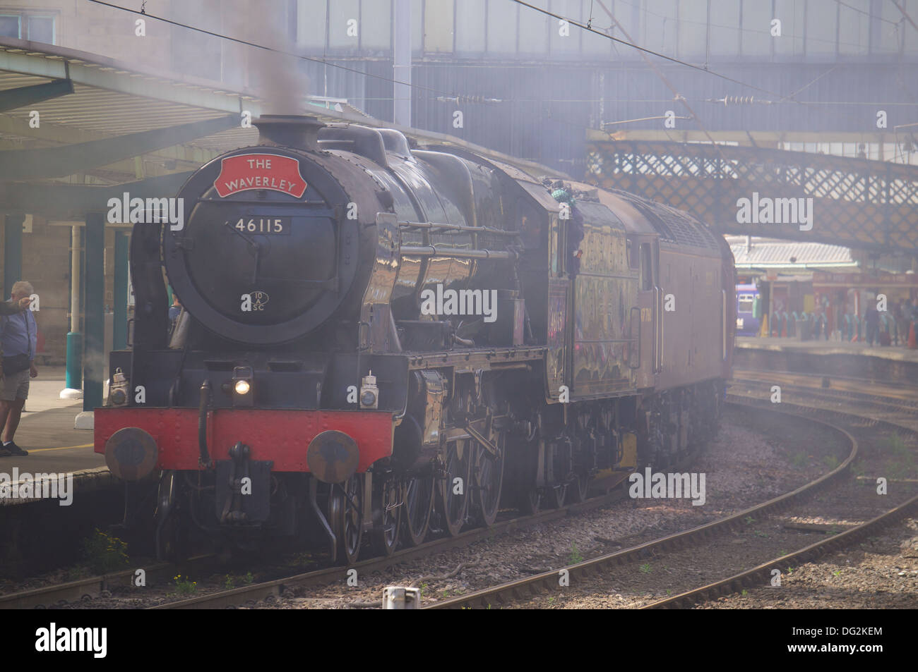 Steam locomotive 'Scots Guardsman' 46115 in Carlisle Railway Station ...