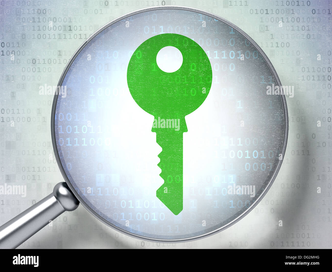 Safety concept: Key with optical glass on digital background Stock ...
