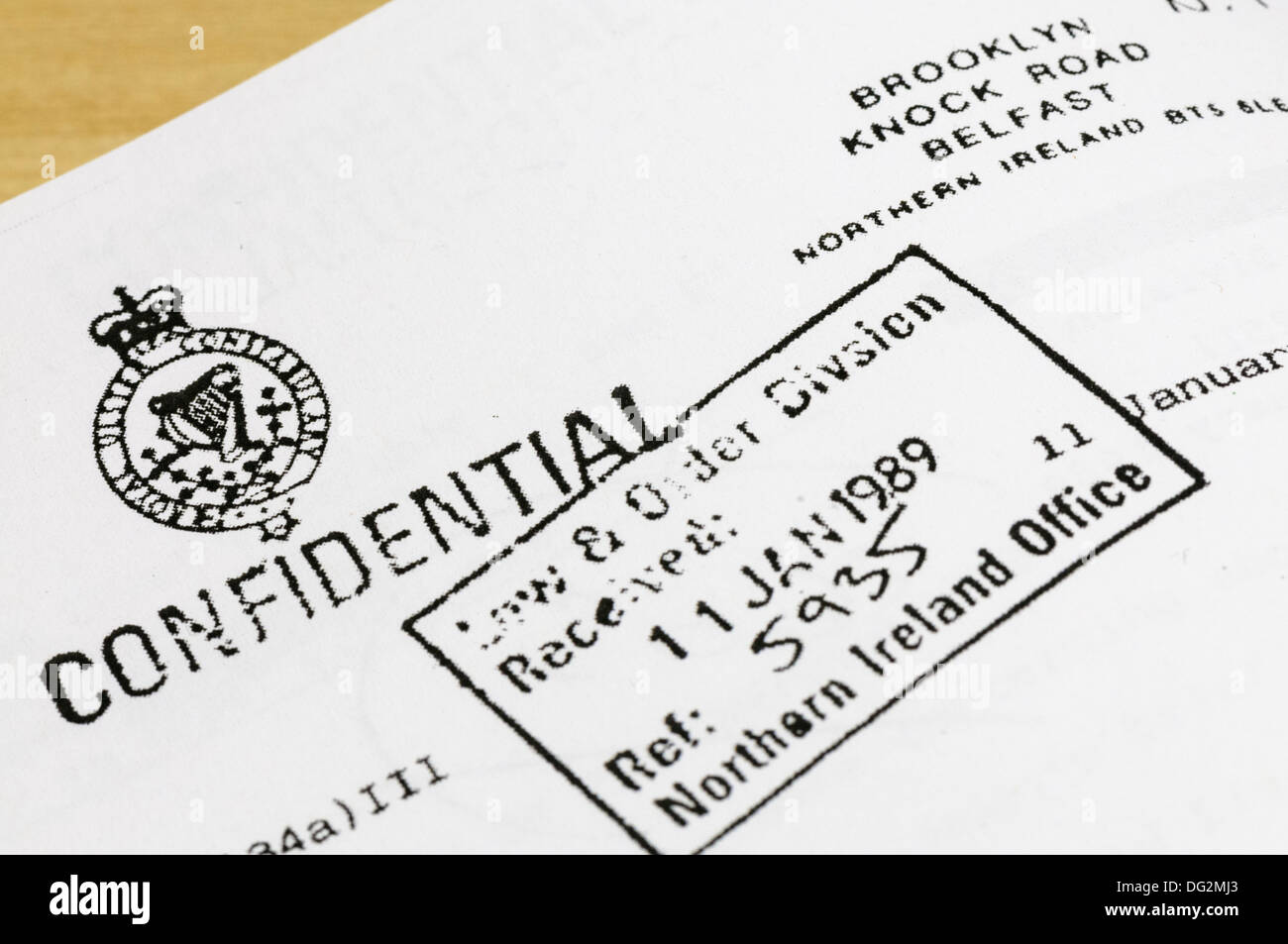 "Confidential" police document from the Royal Ulster Constabularly ...