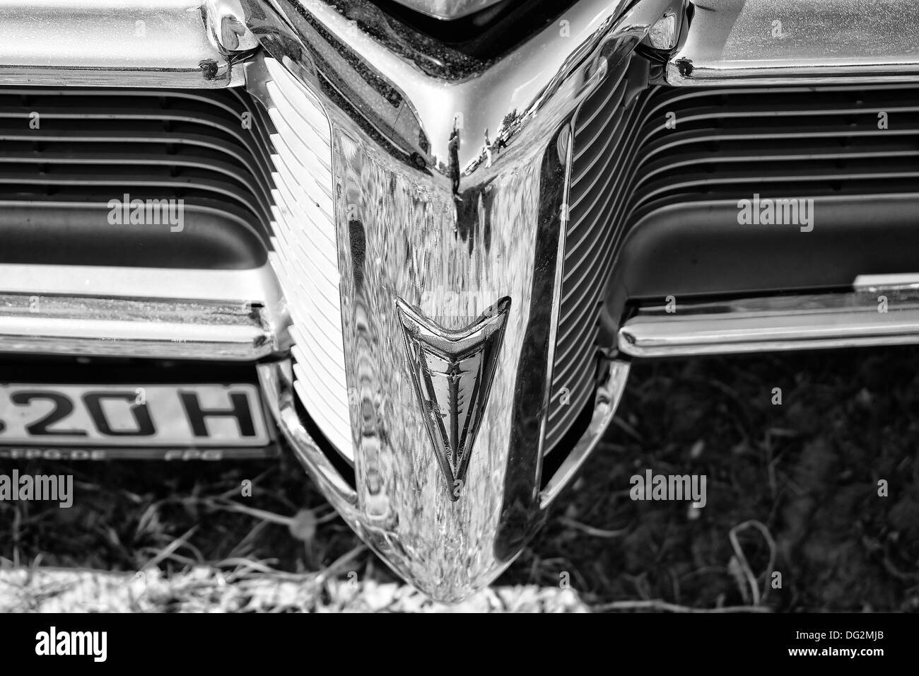 The emblem on the bumper of the car Pontiac Firebird (1968), black and ...