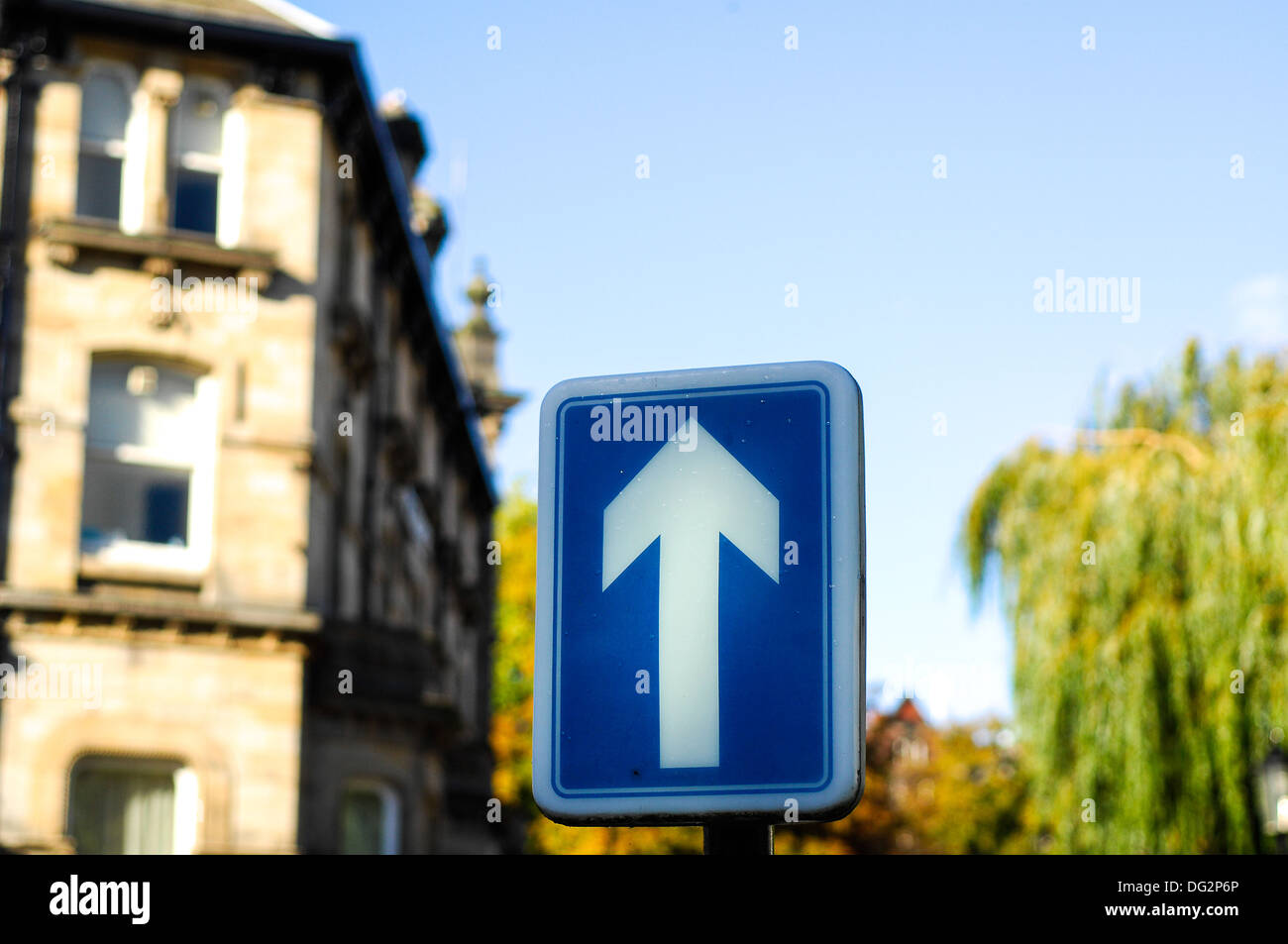Blue direction street sign Harrogate Yorkshire Stock Photo - Alamy