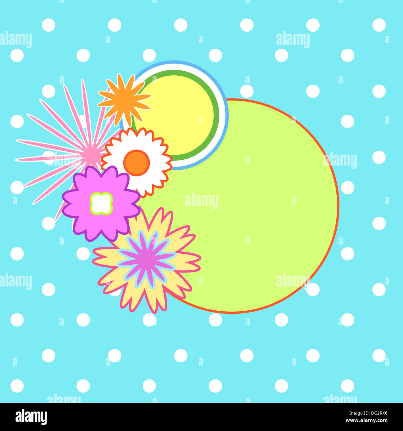 Colorful floral frame on polka dots Stock Photo - Alamy