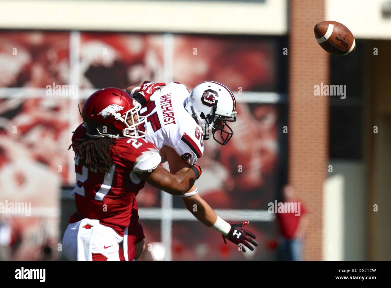 Fayetteville, AR, . 12th Oct, 2013. Arkansas safety Alan Turner #27 ...
