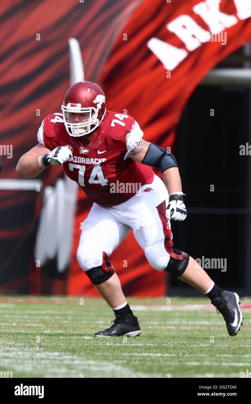 Fayetteville, AR, . 12th Oct, 2013. Razorback offensive lineman Brey ...
