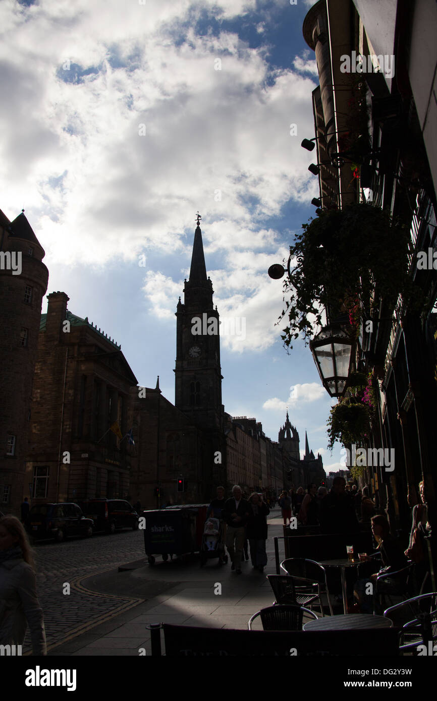 City of Edinburgh, Scotland. Silhouetted view of the Royal Mile with ...