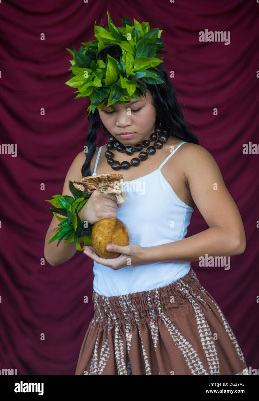Native hawaiian woman in traditional hi-res stock photography and ...