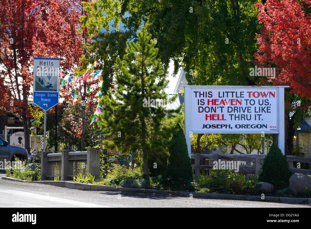 Signs on Joseph Oregon's Main Street Stock Photo - Alamy