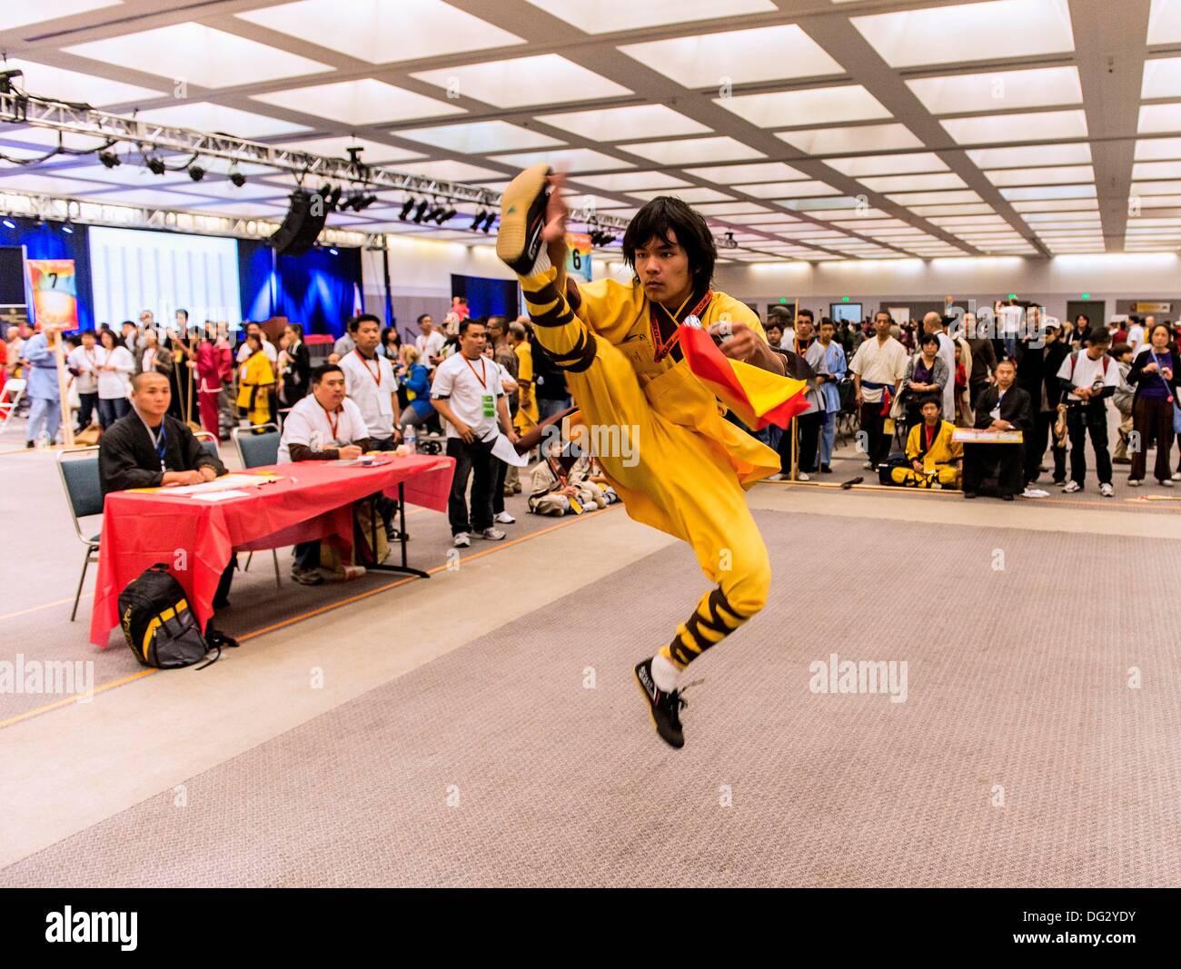Los Angeles, CA, USA. 12th Oct, 2013. A martial arts student performs a ...