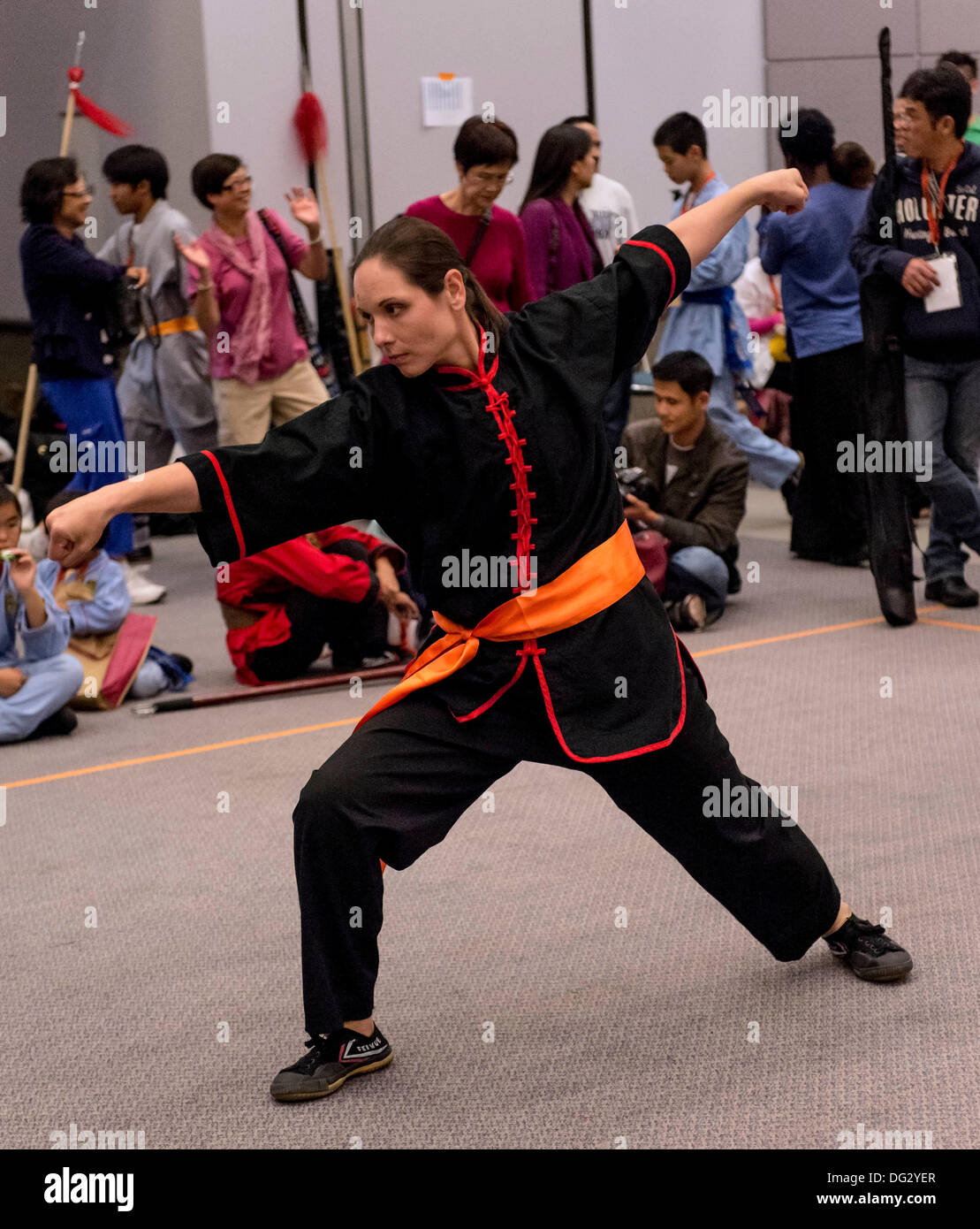 Los Angeles, CA, USA. 12th Oct, 2013. A martial arts student performs a ...