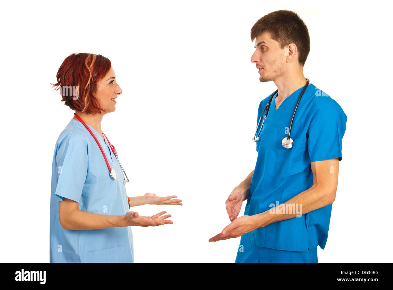 Two doctors having conversation isolated on white background Stock ...