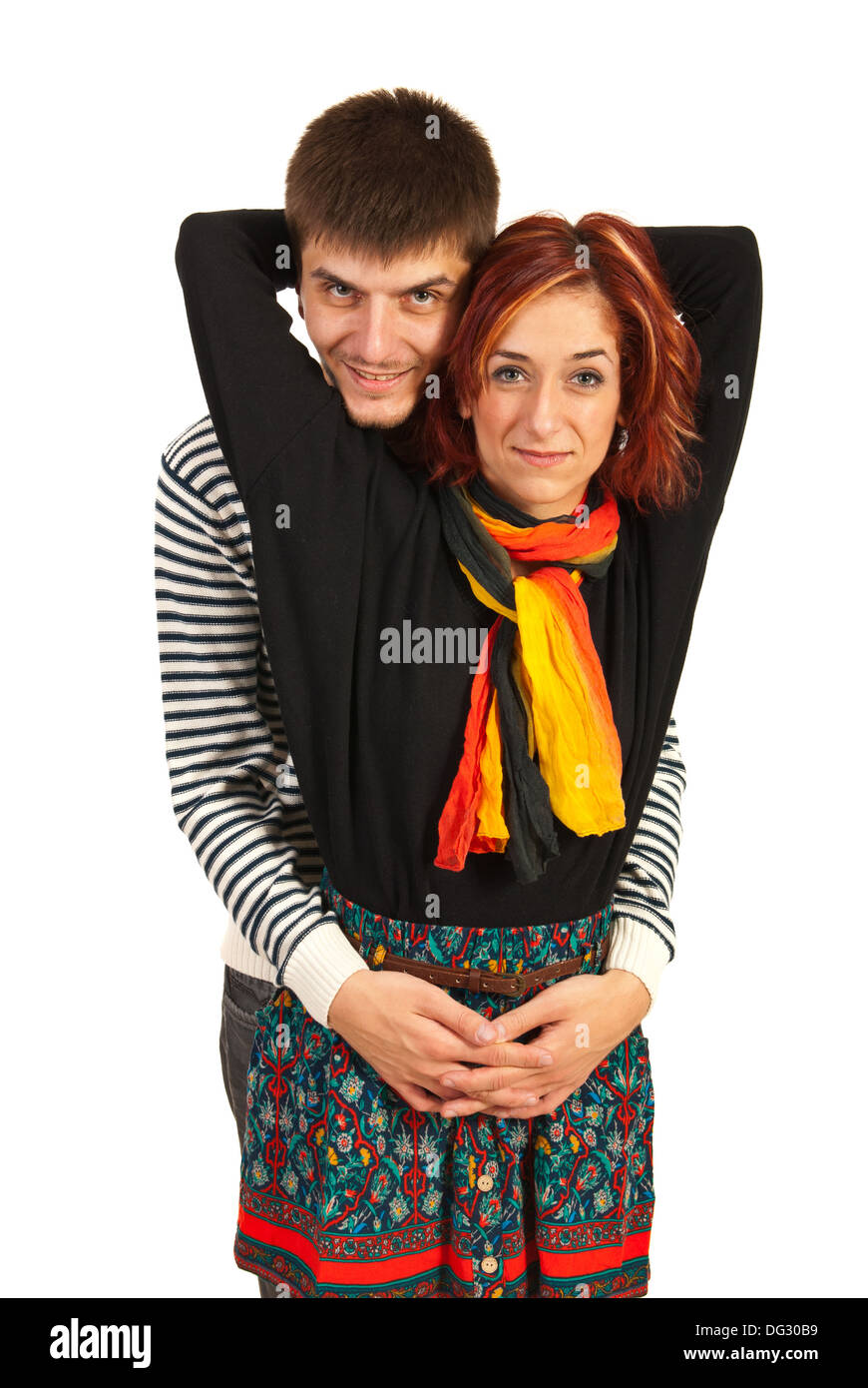 Beauty couple standing in embrace isolated on white background Stock ...