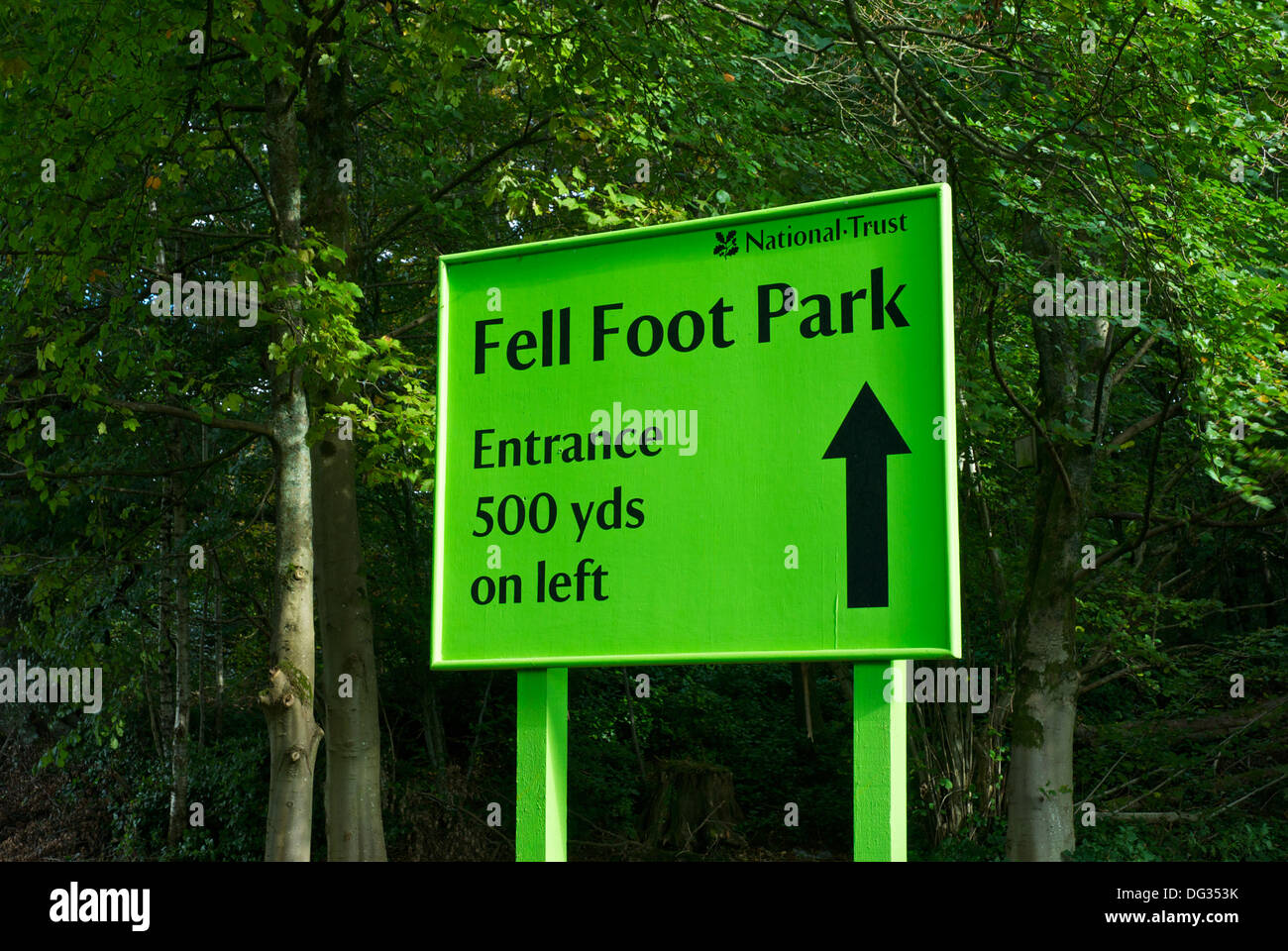 Sign for Fell Foot Park, a National Trust property at the southern end ...