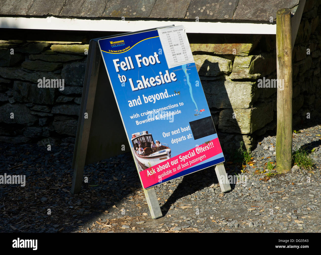 Sign advertising boat service from Fell Foot Park to Lakeside, Lake ...