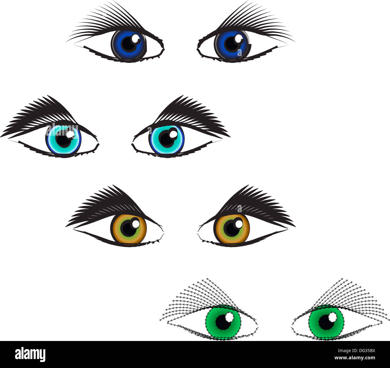 Set of style eyes in different colors, isolated on white Stock Photo ...