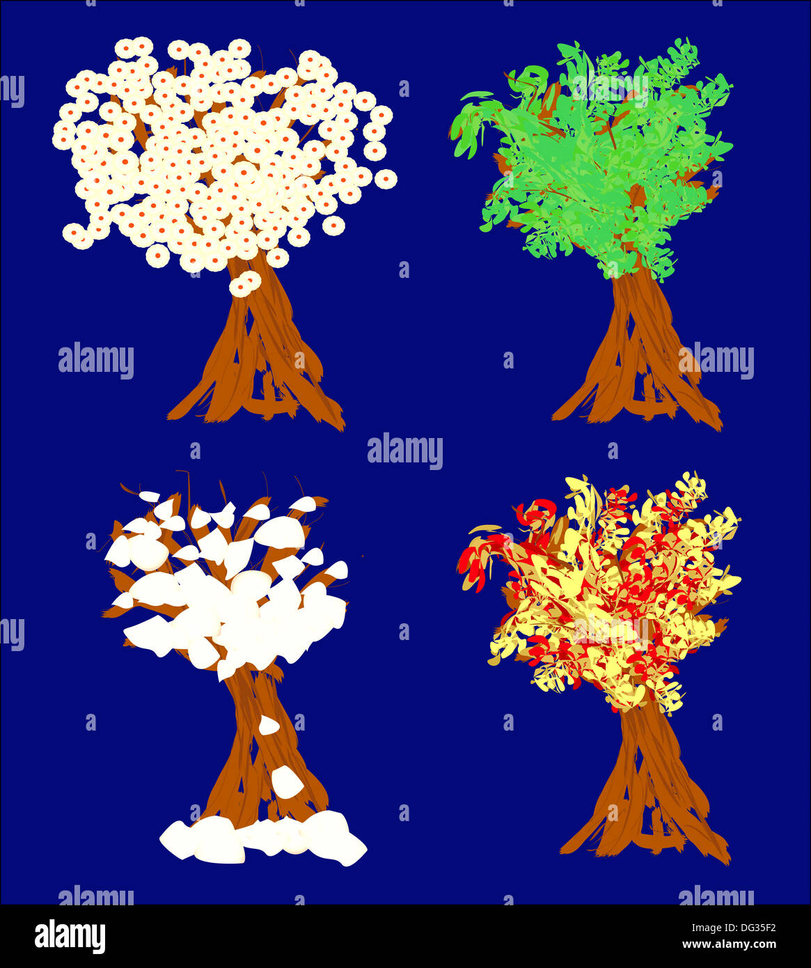 Four Seasons Trees Background Illustration Stock Photo - Alamy