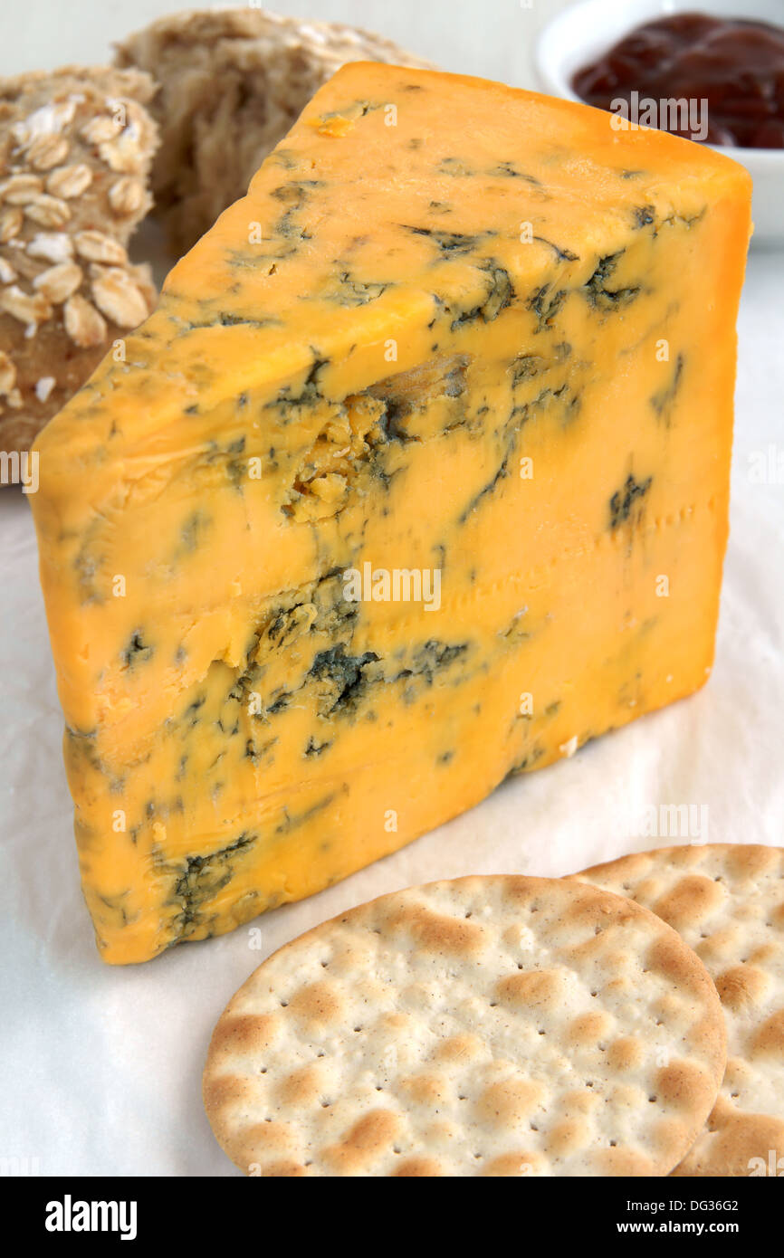 Shropshire Blue a British blue cheese served with crackers and rustic ...