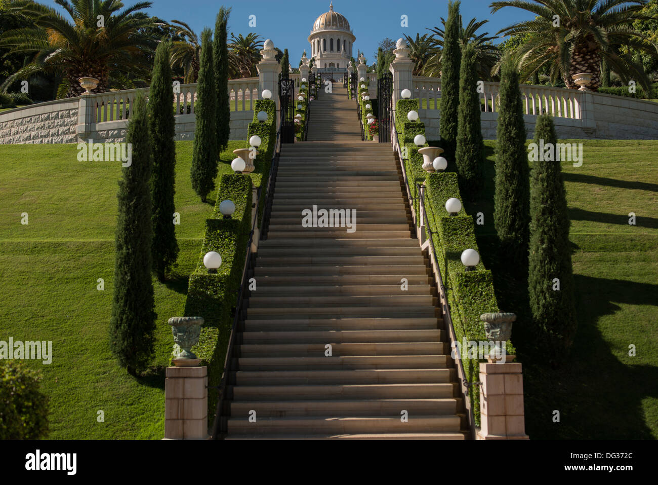 Stairs leading to the Shrine and Tomb of the Bab , Haifa Israel Stock ...