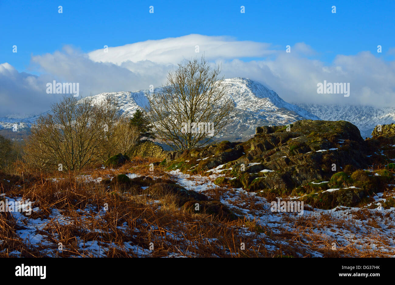Wetherlam from Little Loughrigg, in Winter. Lake District National Park ...