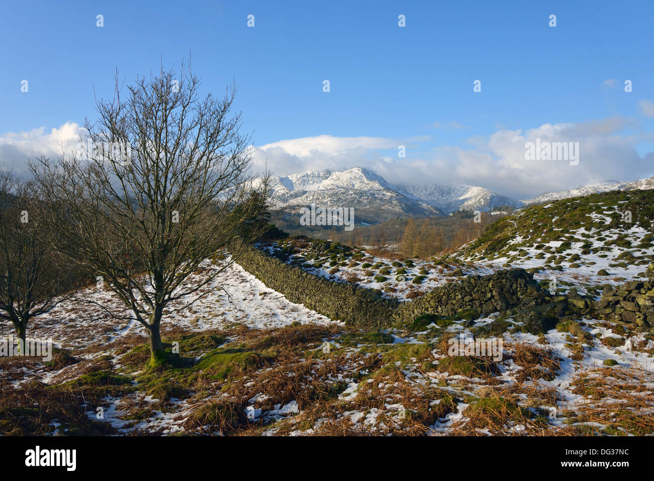 Wetherlam and Great Carrs from Little Loughrigg, in Winter. Lake ...
