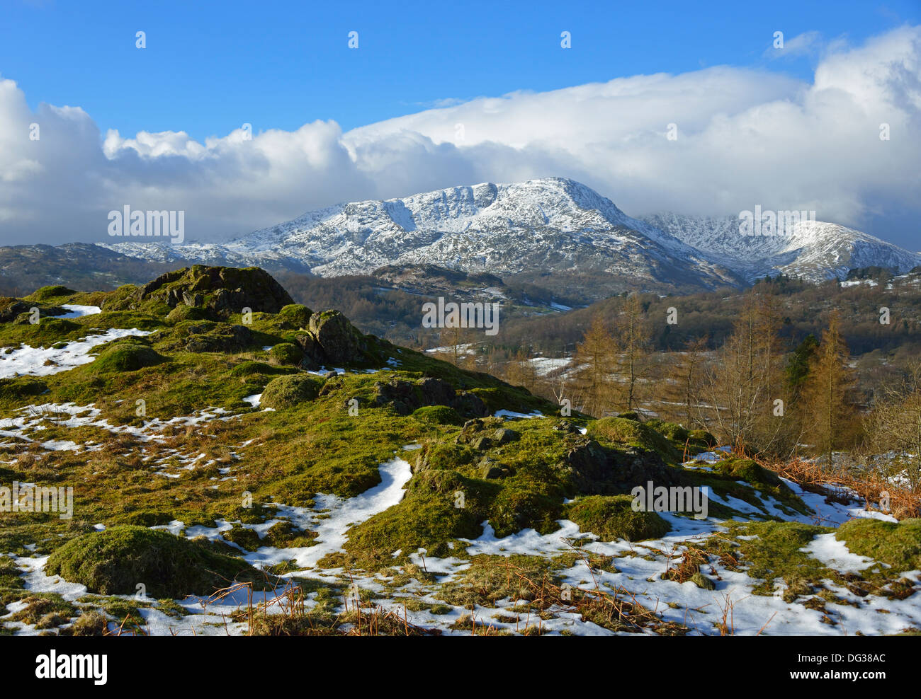 Wetherlam and Great Carrs from Little Loughrigg, in Winter. Lake ...