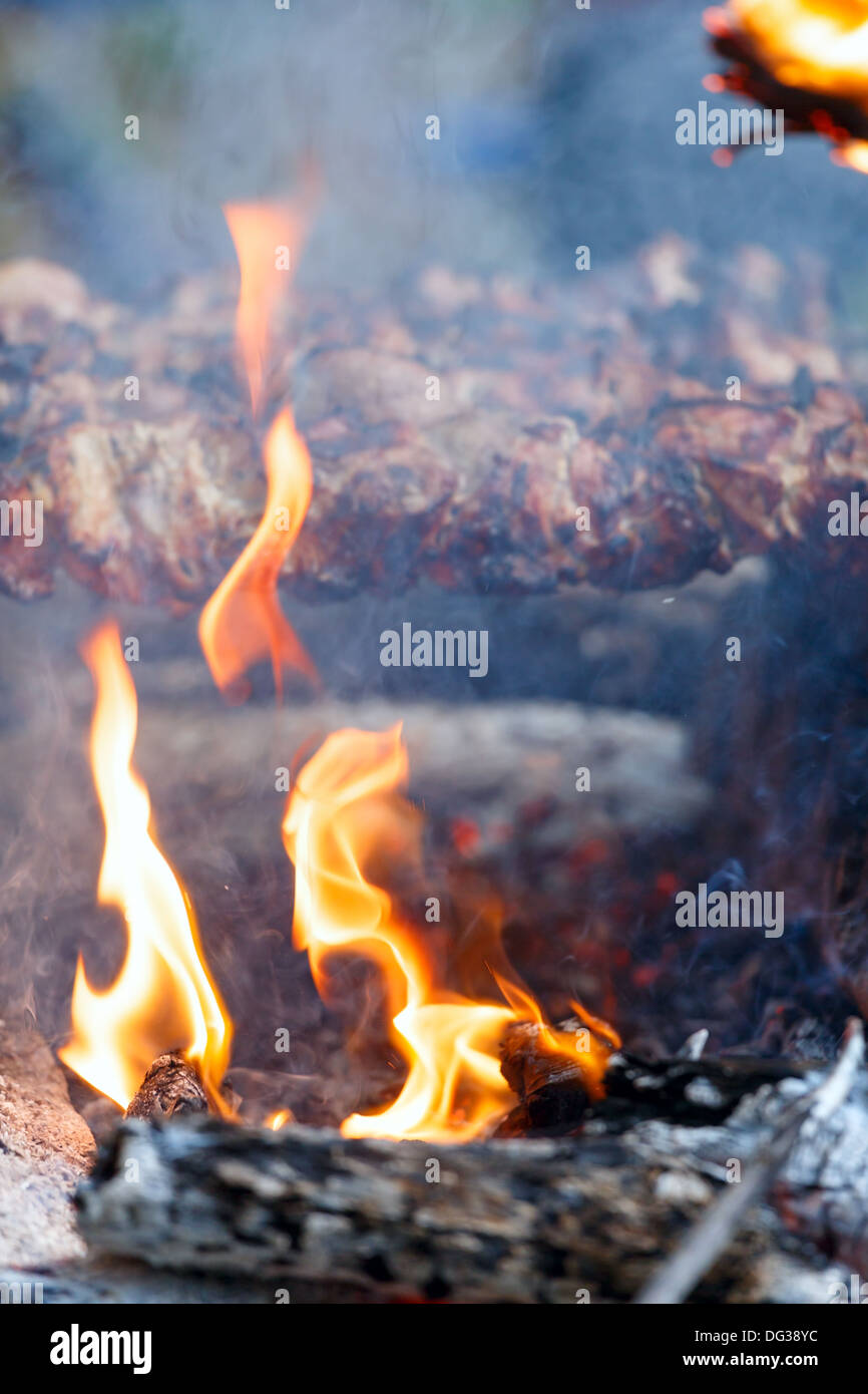 Meat campfire cook fire hi-res stock photography and images - Alamy