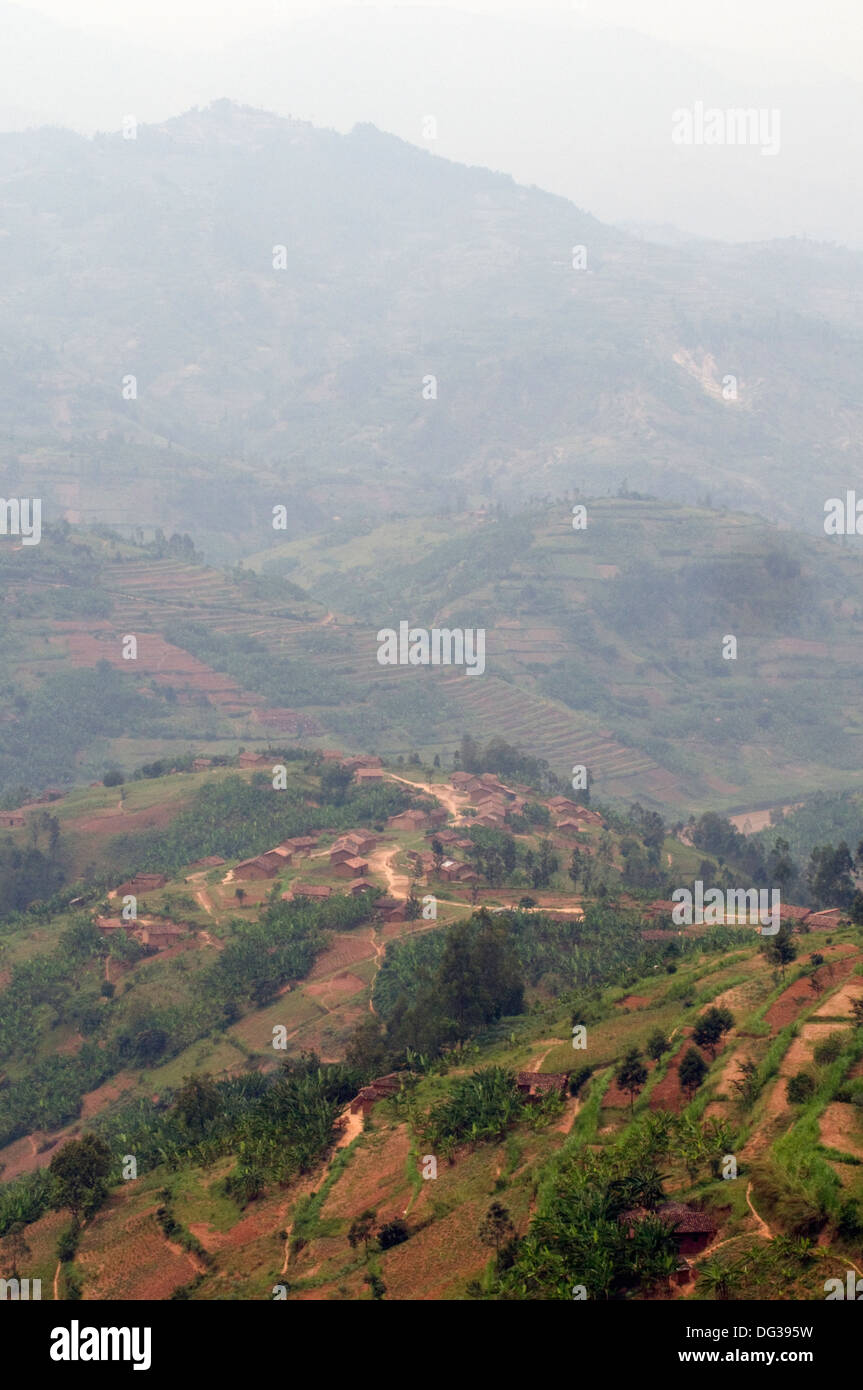 Rural Rwanda Land of 1000 Hills farms banana and hills with terracing ...