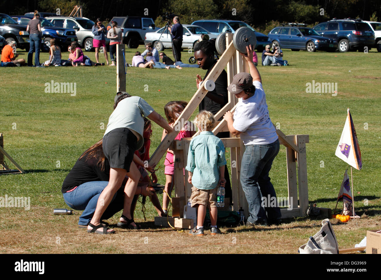 Team getting ready to launch pumpkin from trebuchet at Pumpkin Chuckin ...