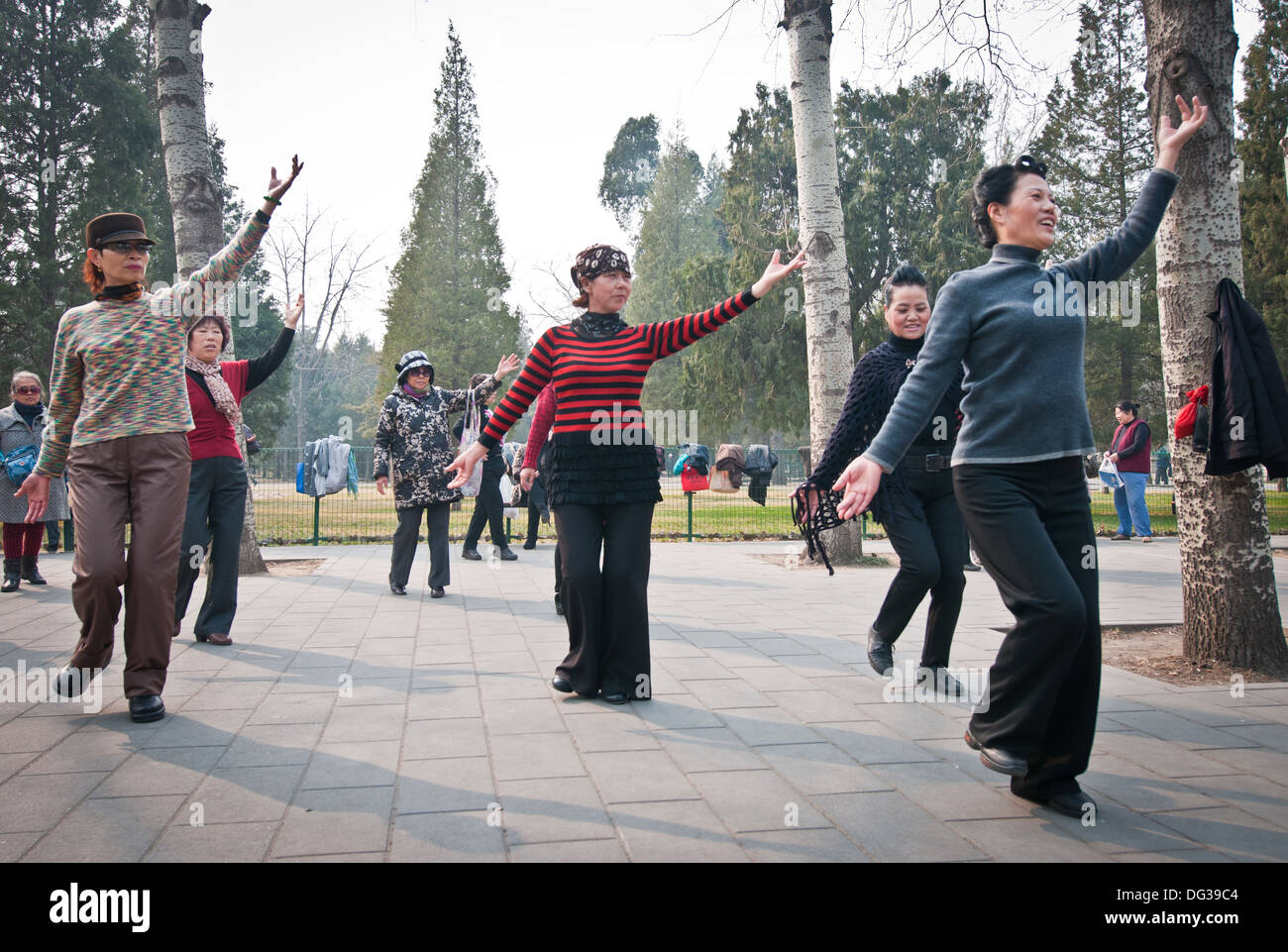 morning dancing exercises in Temple of Heaven park, Beijing, China ...
