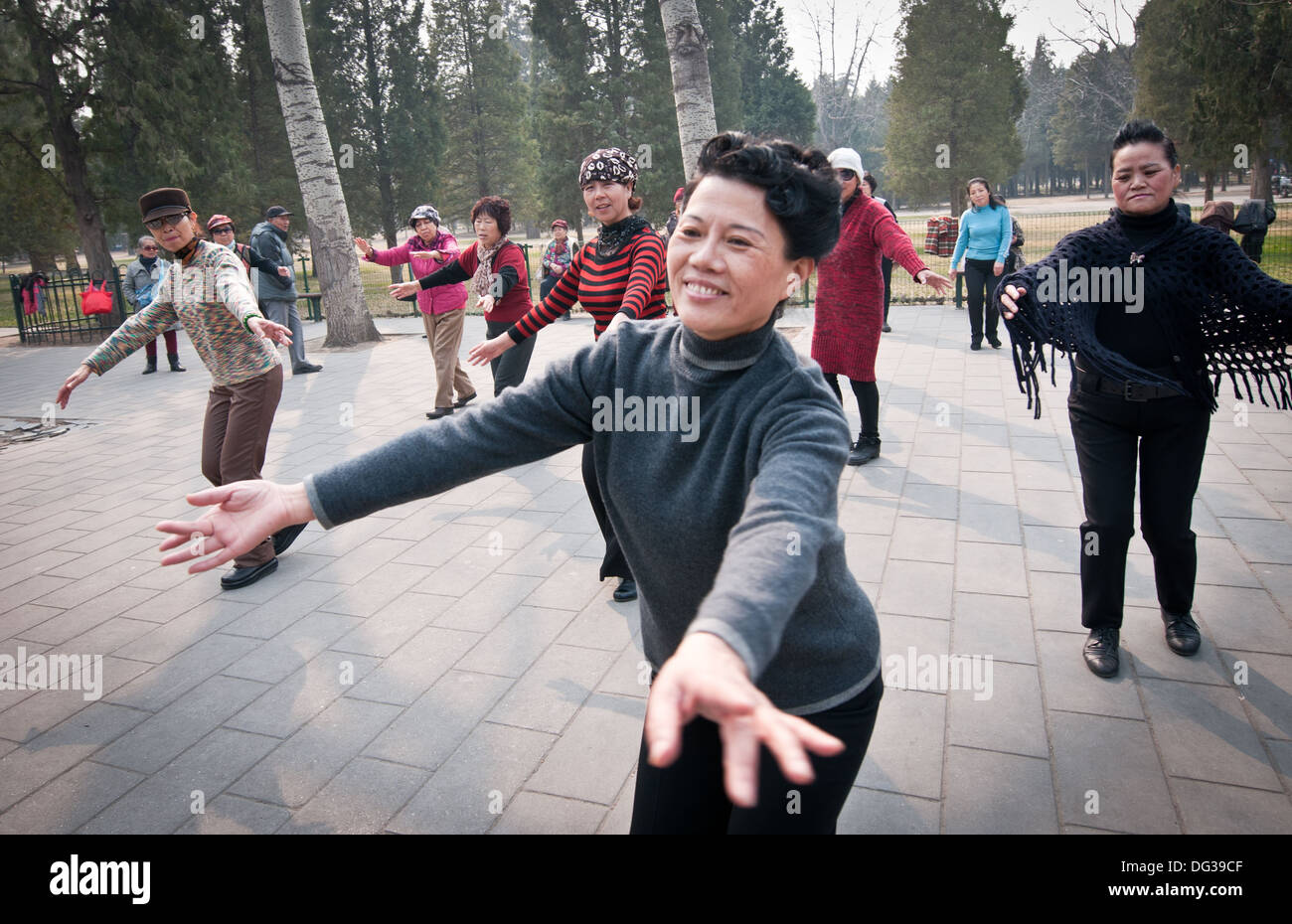 morning dancing exercises in Temple of Heaven park, Beijing, China ...