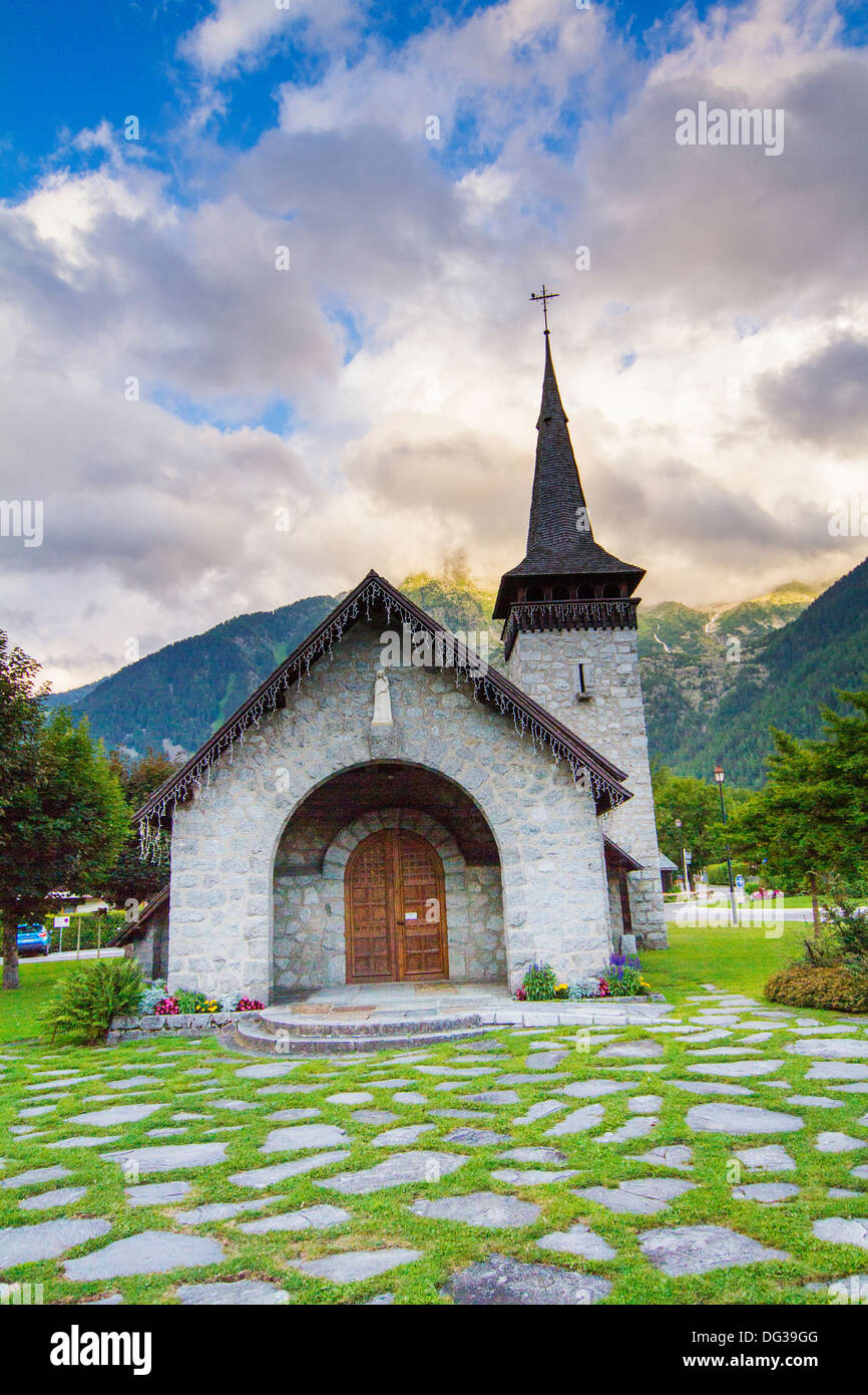 Catholic Church in Chamonix France with spectacular alps and clouds in ...