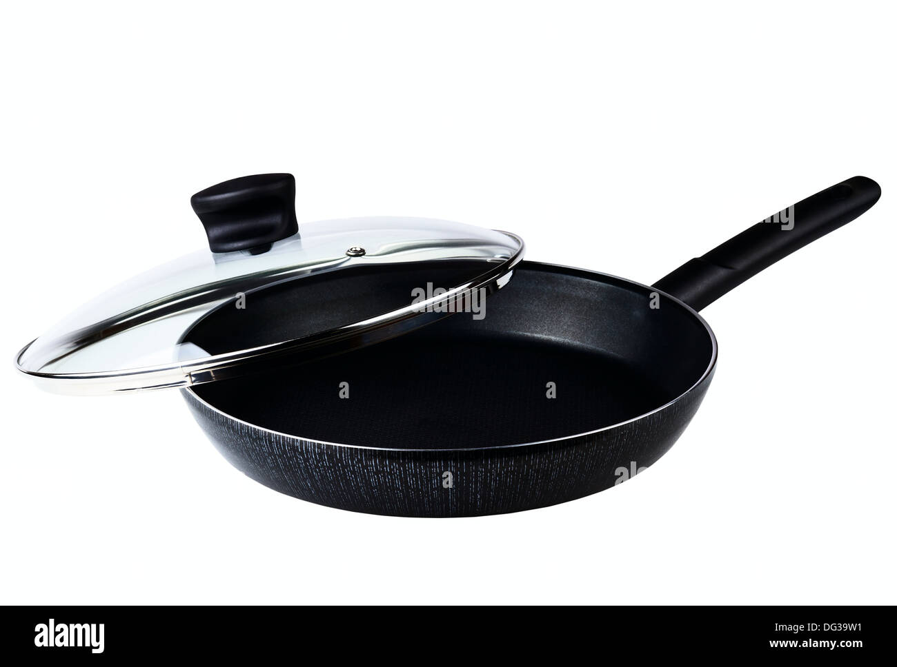 Frying pan with a teflon covering isolated on a white background Stock ...